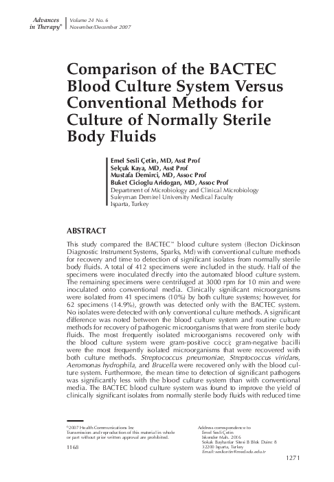 (PDF) Comparison of the BACTEC blood culture system versus conventional ...