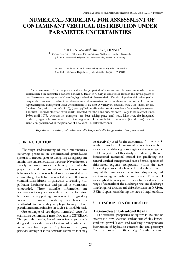 (PDF) Numerical Modeling for Assessment of Contaminant Vertical Distribution Under Parameter ...