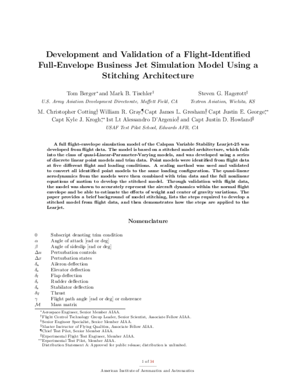 (PDF) Development and Validation of a Flight-Identified Full-Envelope Business Jet Simulation ...