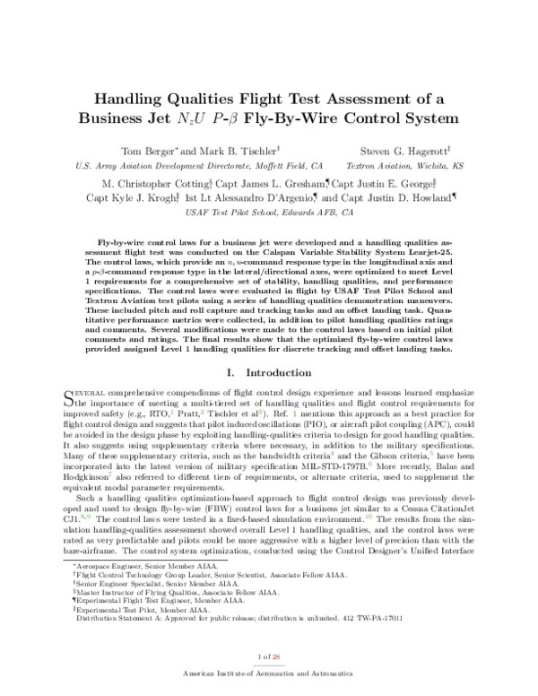 (PDF) Handling Qualities Flight Test Assessment of a Business Jet N zU ...