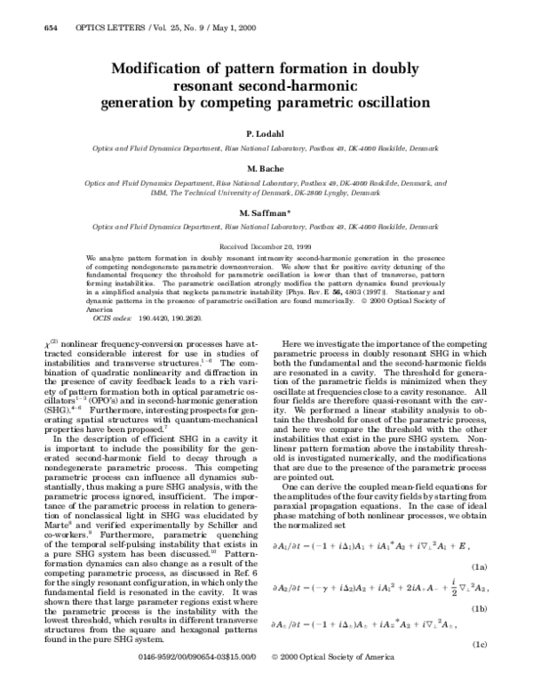 (PDF) Modification of pattern formation in doubly resonant second ...