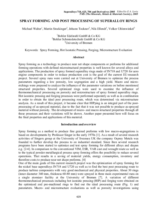 (PDF) Spray Forming and Post Processing of Superalloy Rings