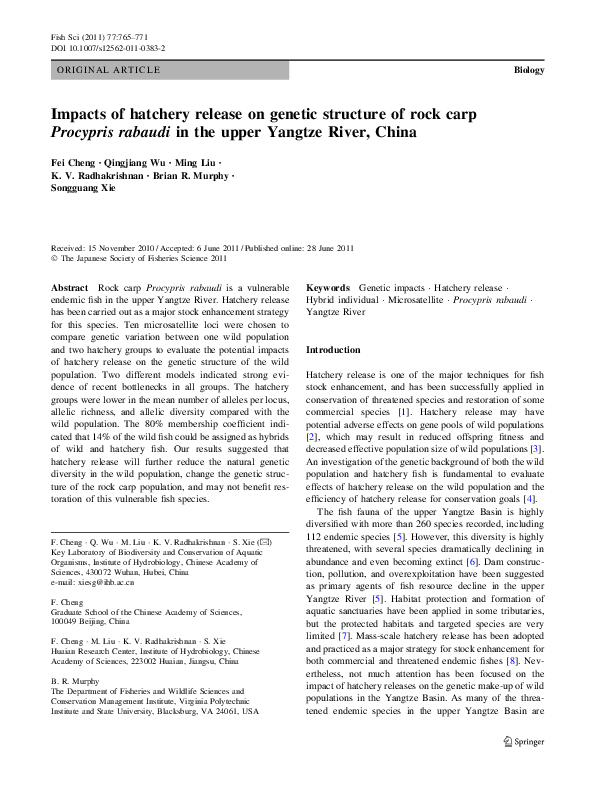 (PDF) Impacts of hatchery release on genetic structure of rock carp ...