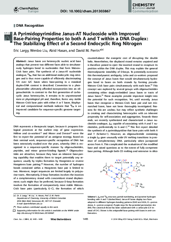 (PDF) A Pyrimidopyrimidine Janus-AT Nucleoside with Improved Base ...