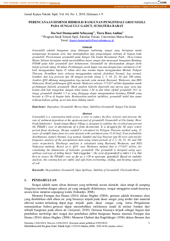 (PDF) Perencanaan Dimensi Hidrolis Bangunan Pengendali Groundsill Pada ...