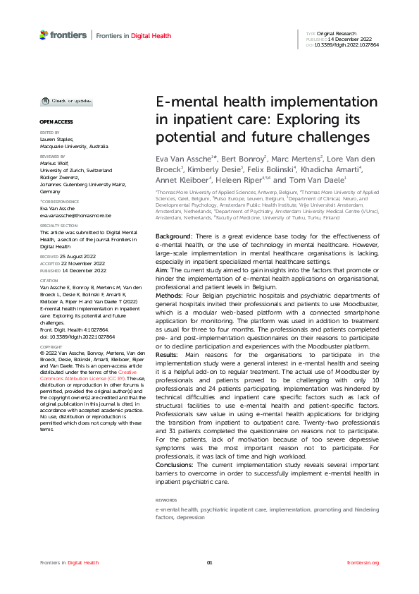 (PDF) E-mental health implementation in inpatient care: Exploring its potential and future ...