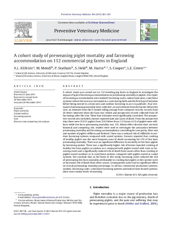 (PDF) A cohort study of preweaning piglet mortality and farrowing ...