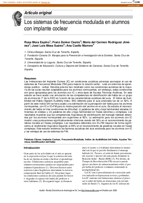 (PDF) Los sistemas de frecuencia modulada en alumnos con implante coclear
