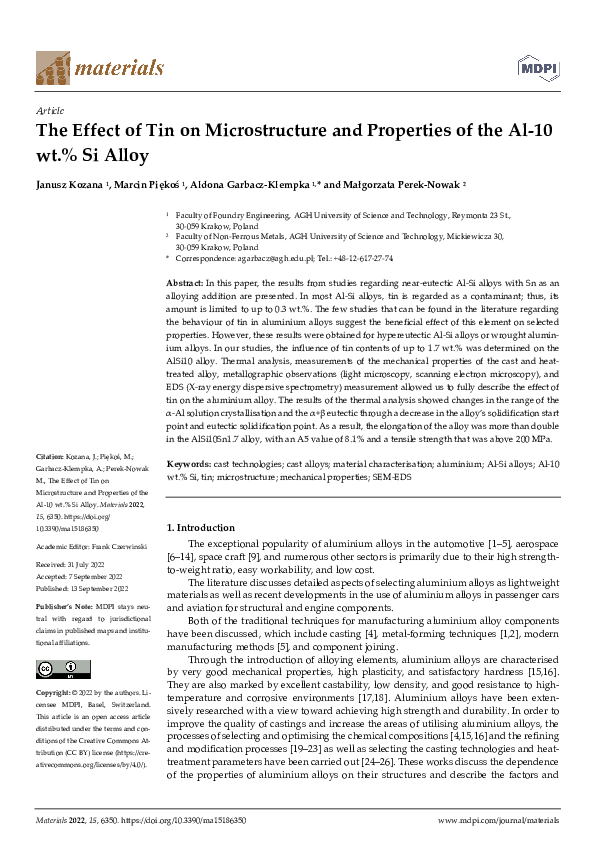 (PDF) The Effect of Tin on Microstructure and Properties of the Al-10 ...