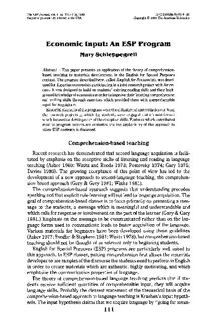 (PDF) Economic input: An ESP program