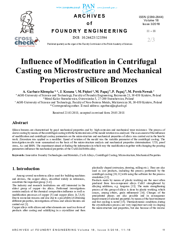 (PDF) Influence of Modification in Centrifugal Casting on ...