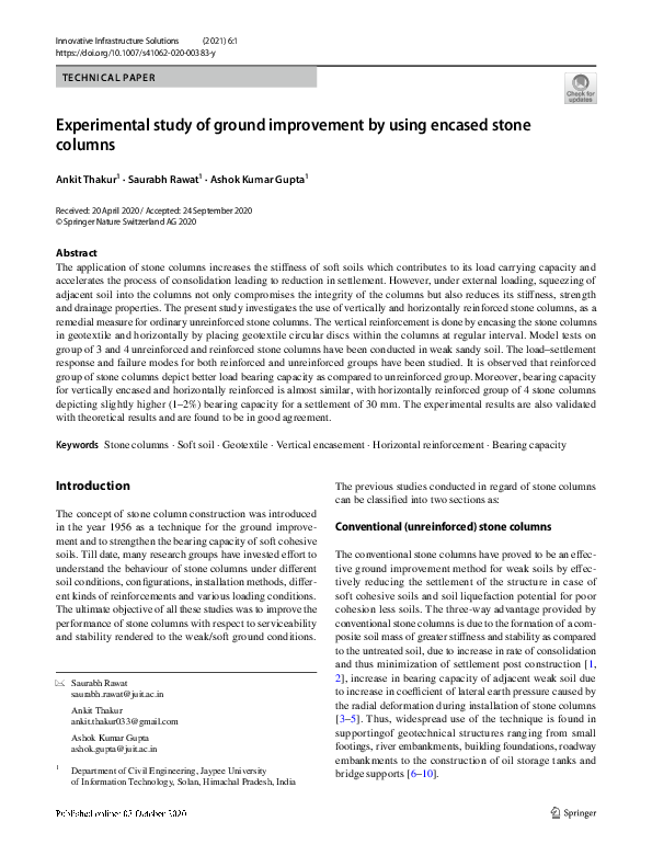 (PDF) Experimental study of ground improvement by using encased stone ...