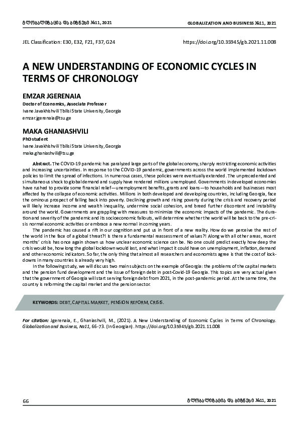 (PDF) A New Understanding of Economic Cycles in Terms of Chronology