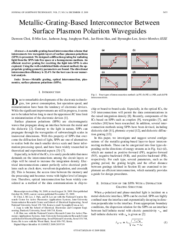 (PDF) Metallic-Grating-Based Interconnector Between Surface Plasmon Polariton Waveguides