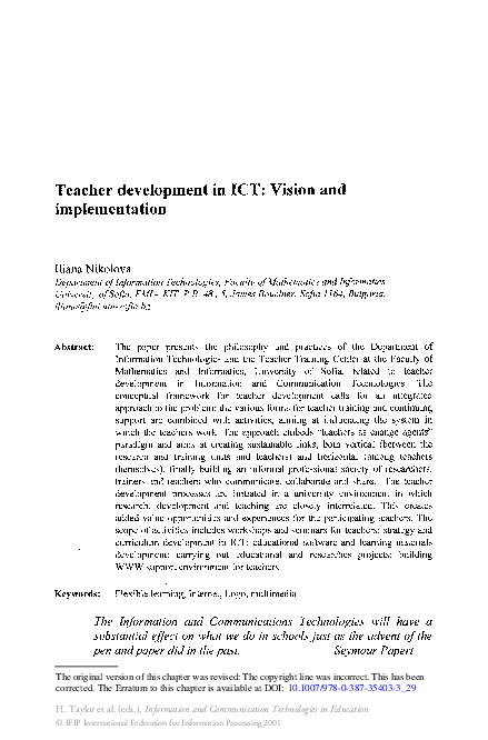 (PDF) Teacher development in ICT: Vision and implementation