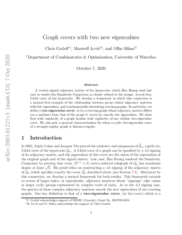 (PDF) Graph covers with two new eigenvalues