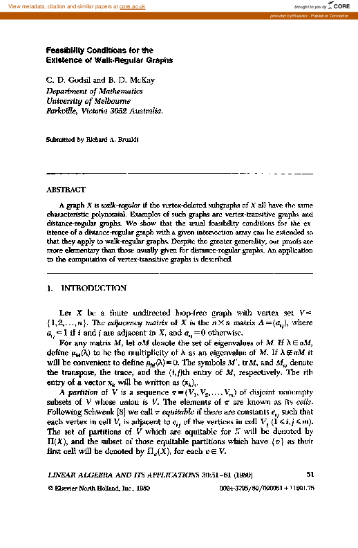(PDF) Feasibility conditions for the existence of walk-regular graphs