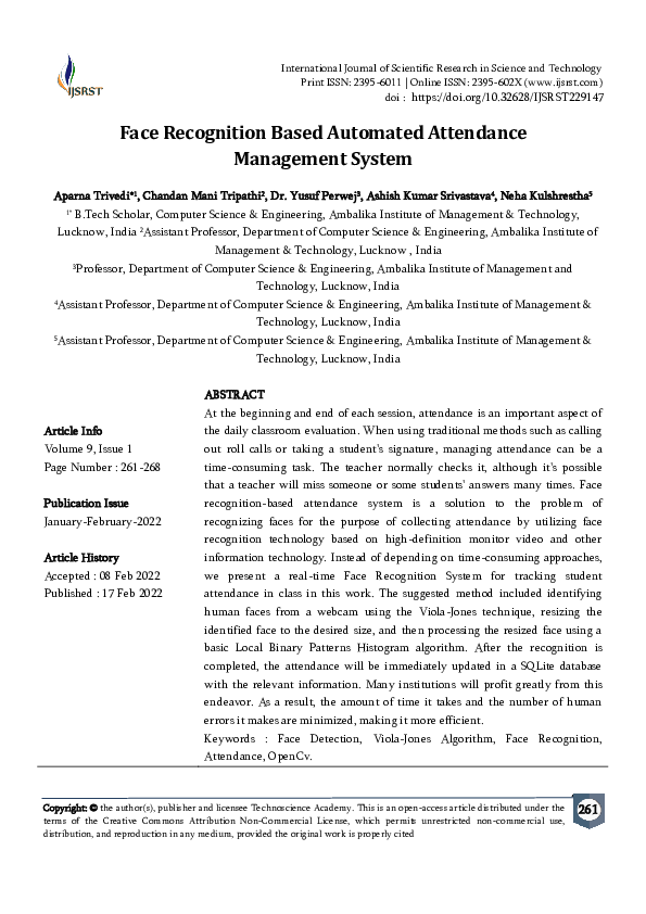(PDF) Face Recognition Based Automated Attendance Management System
