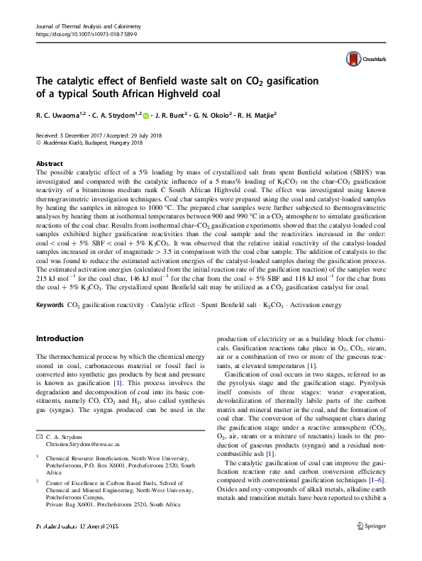 (PDF) The catalytic effect of Benfield waste salt on CO2 gasification ...