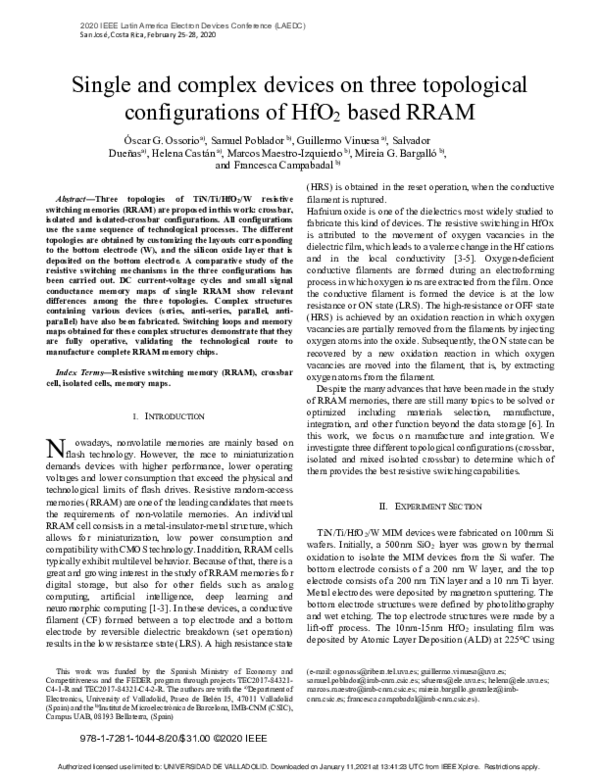 (PDF) Single and complex devices on three topological configurations of HfO2 based RRAM