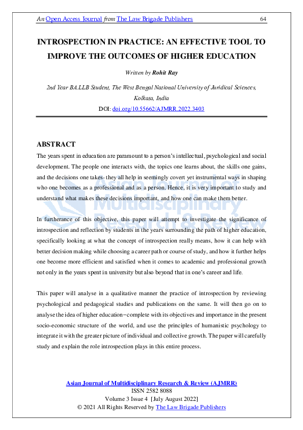 (PDF) Introspection in Practice: An Effective Tool to Improve the Outcomes of Higher Education