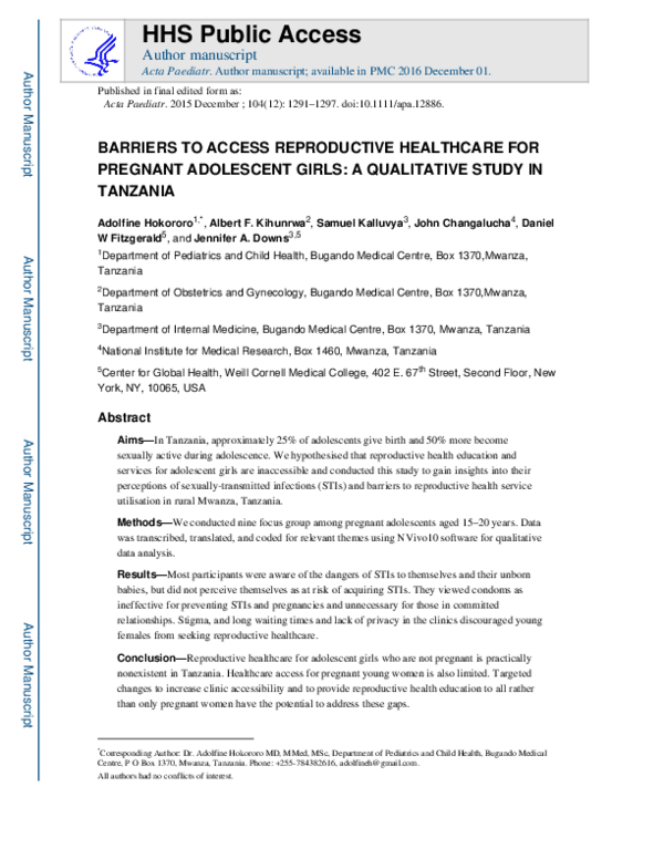(PDF) Barriers to access reproductive health care for pregnant ...