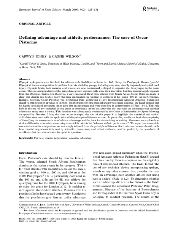 (PDF) Defining advantage and athletic performance: The case of Oscar ...