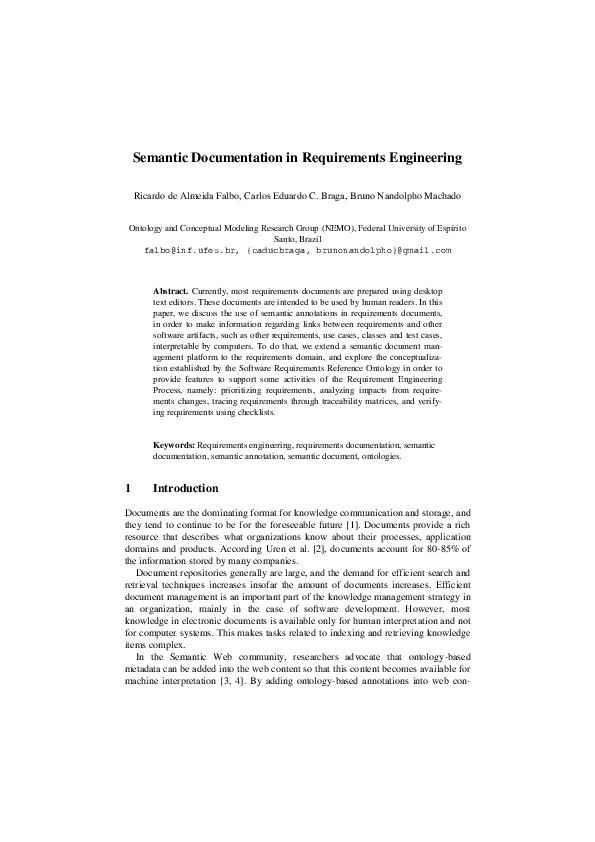 (PDF) Semantic Documentation in Requirements Engineering