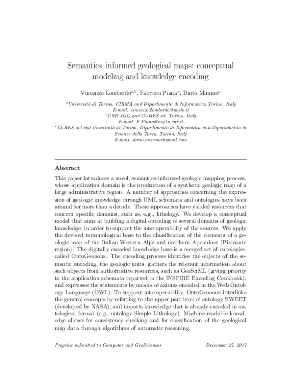 (PDF) Semantics–informed geological maps: Conceptual modeling and knowledge encoding