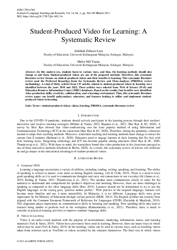 (PDF) Student-Produced Video for Learning: A Systematic Review