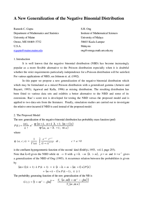 Pdf A New Generalization Of The Negative Binomial Distribution