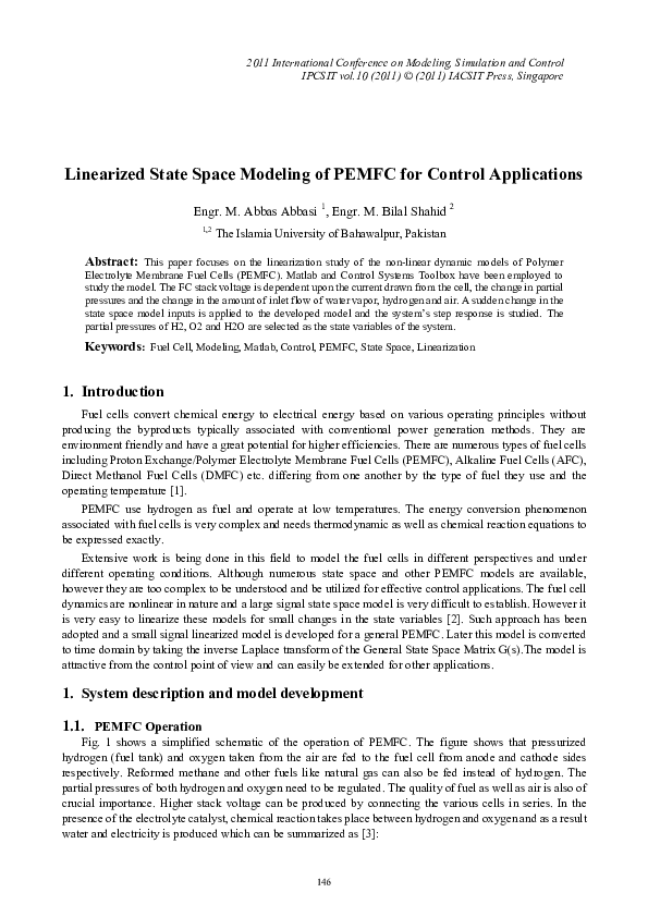 (PDF) Linearized state space modeling of PEMFC for control applications