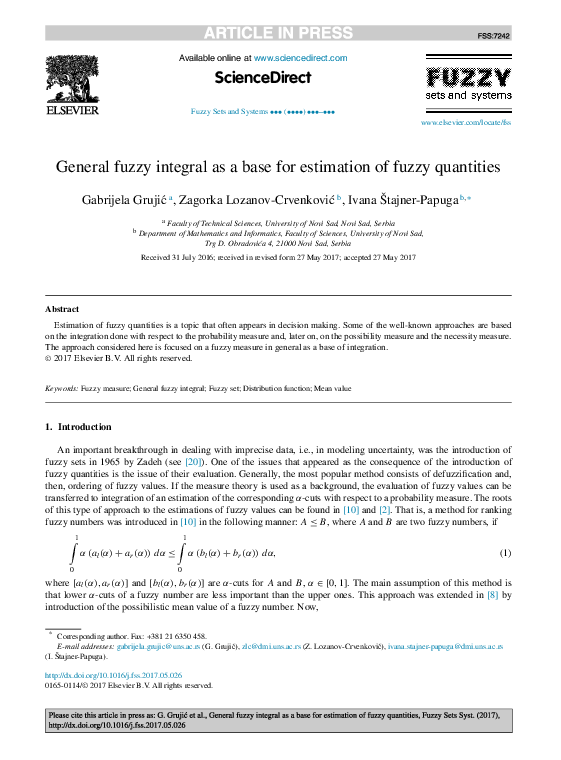 (PDF) General fuzzy integral as a base for estimation of fuzzy quantities