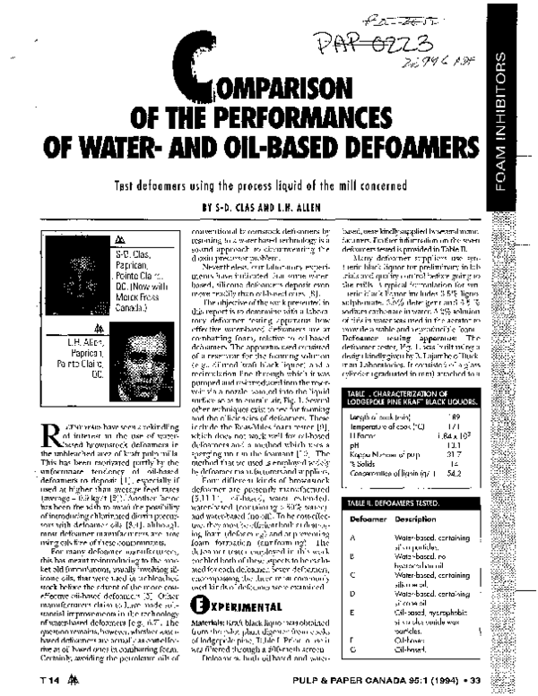 (PDF) Comparison of the performances of water- and oil-based defoamers ...