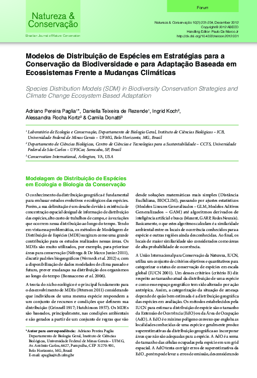 (PDF) Species Distribution Models (SDM) in Biodiversity Conservation ...