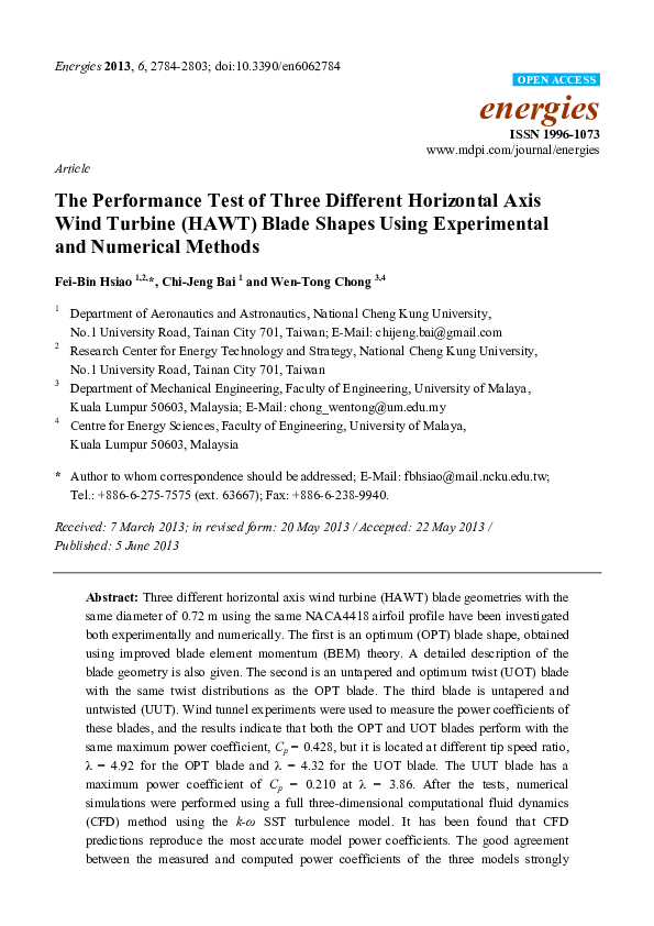 (PDF) The Performance Test of Three Different Horizontal Axis Wind ...