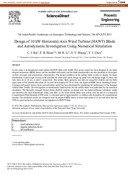 (PDF) Design of 10 kW Horizontal-Axis Wind Turbine (HAWT) Blade and Aerodynamic Investigation ...