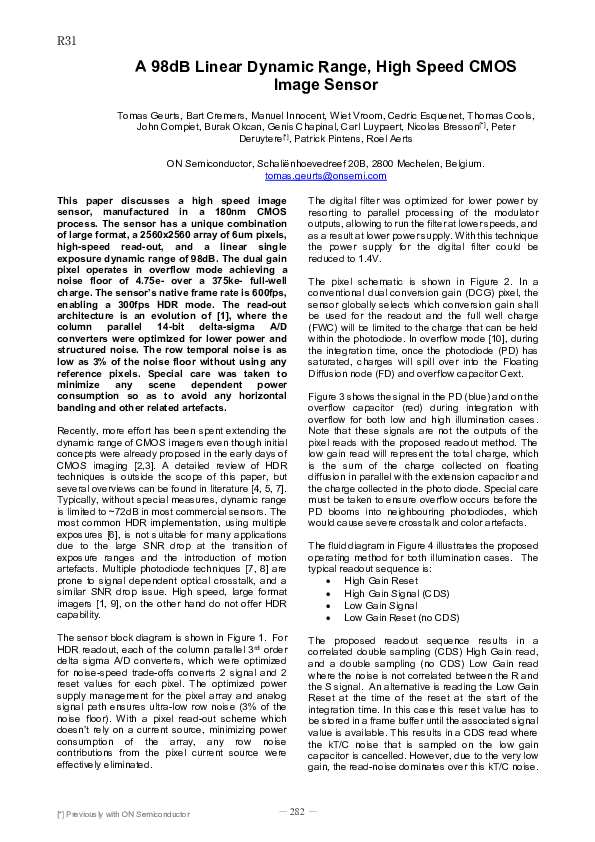 (PDF) A 98dB Linear Dynamic Range, High Speed CMOS Image Sensor