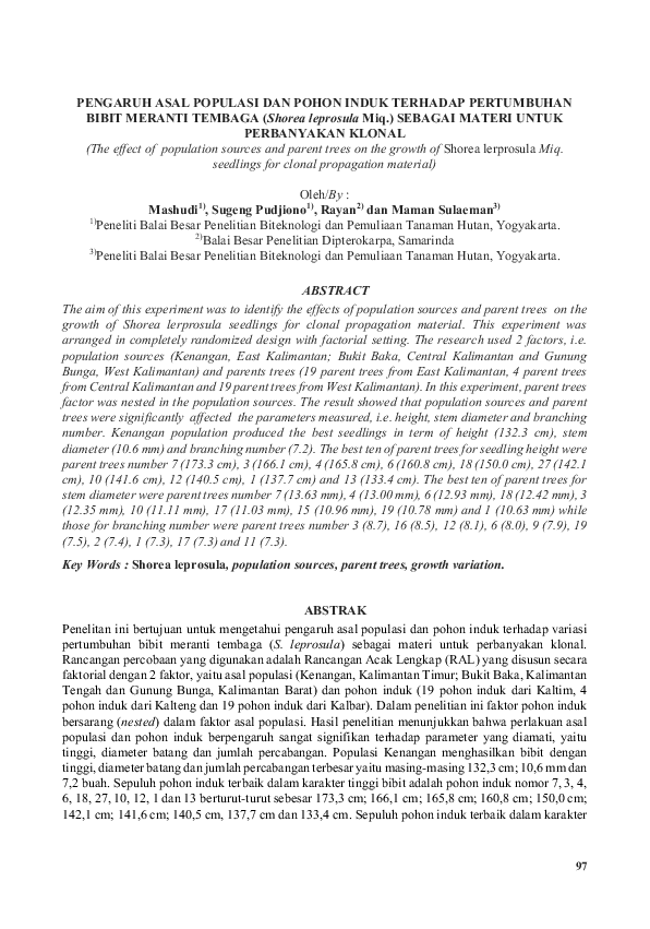 (PDF) PENGARUH ASAL POPULASI DAN POHON INDUK TERHADAP PERTUMBUHAN BIBIT ...