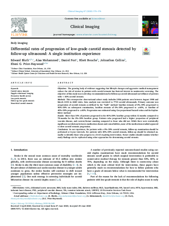 (PDF) Differential rates of progression of low-grade carotid stenosis ...