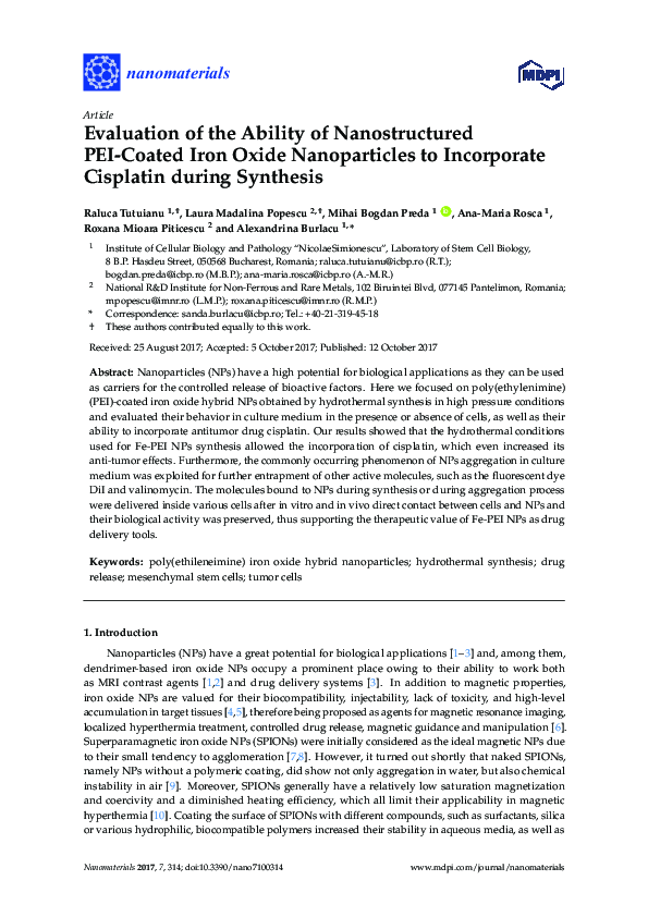 (PDF) Evaluation of the Ability of Nanostructured PEI-Coated Iron Oxide Nanoparticles to ...