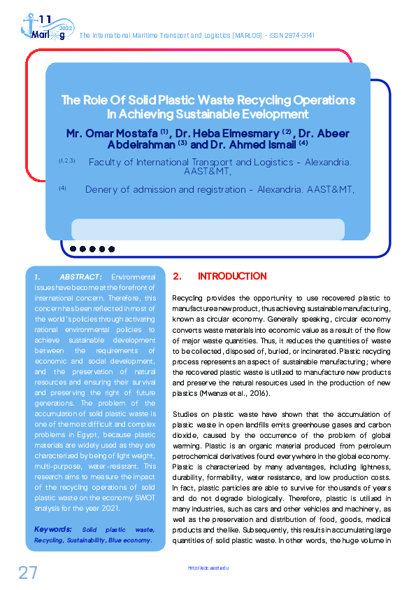 (PDF) The role of solid plastic waste recycling operations in achieving ...