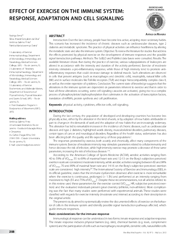 (PDF) Of Exercise on the Immune System : Response , Adaptation and Cell ...