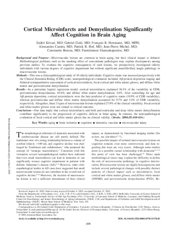 (PDF) Cortical Microinfarcts and Demyelination Significantly Affect Cognition in Brain Aging