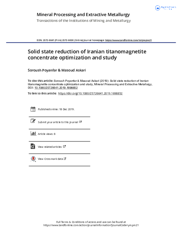 (PDF) Solid state reduction of Iranian titanomagnetite concentrate ...