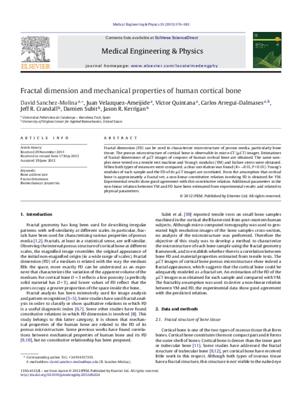 (PDF) Fractal dimension and mechanical properties of human cortical bone