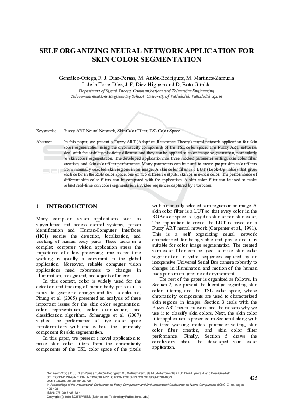 (PDF) Self Organizing Neural Network Application for Skin Color Segmentation