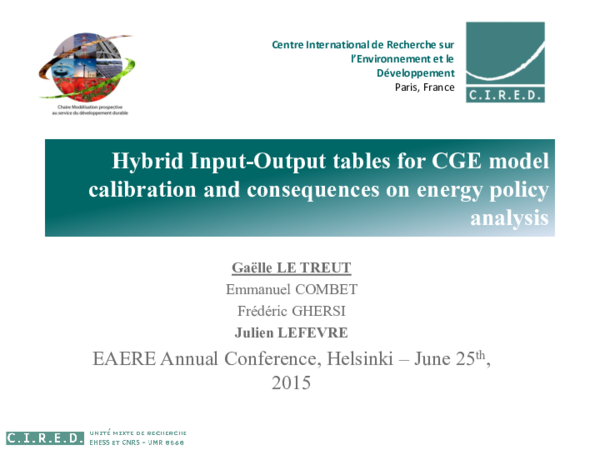 Pdf Hybrid Input Output Tables For Cge Model Calibration And