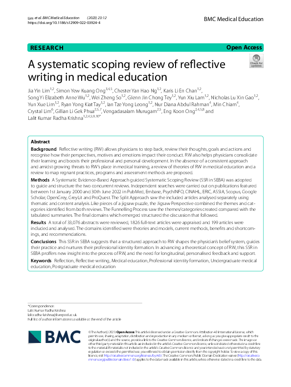 (PDF) A systematic scoping review of reflective writing in medical ...