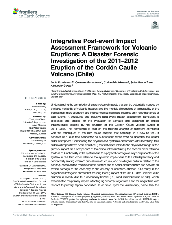 (PDF) Integrative Post-event Impact Assessment Framework for Volcanic ...